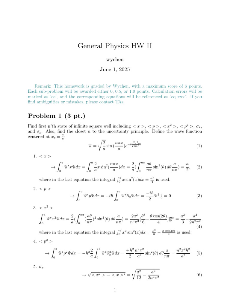 General Physics HW VI-2 | PDF | Physics | Theoretical Physics
