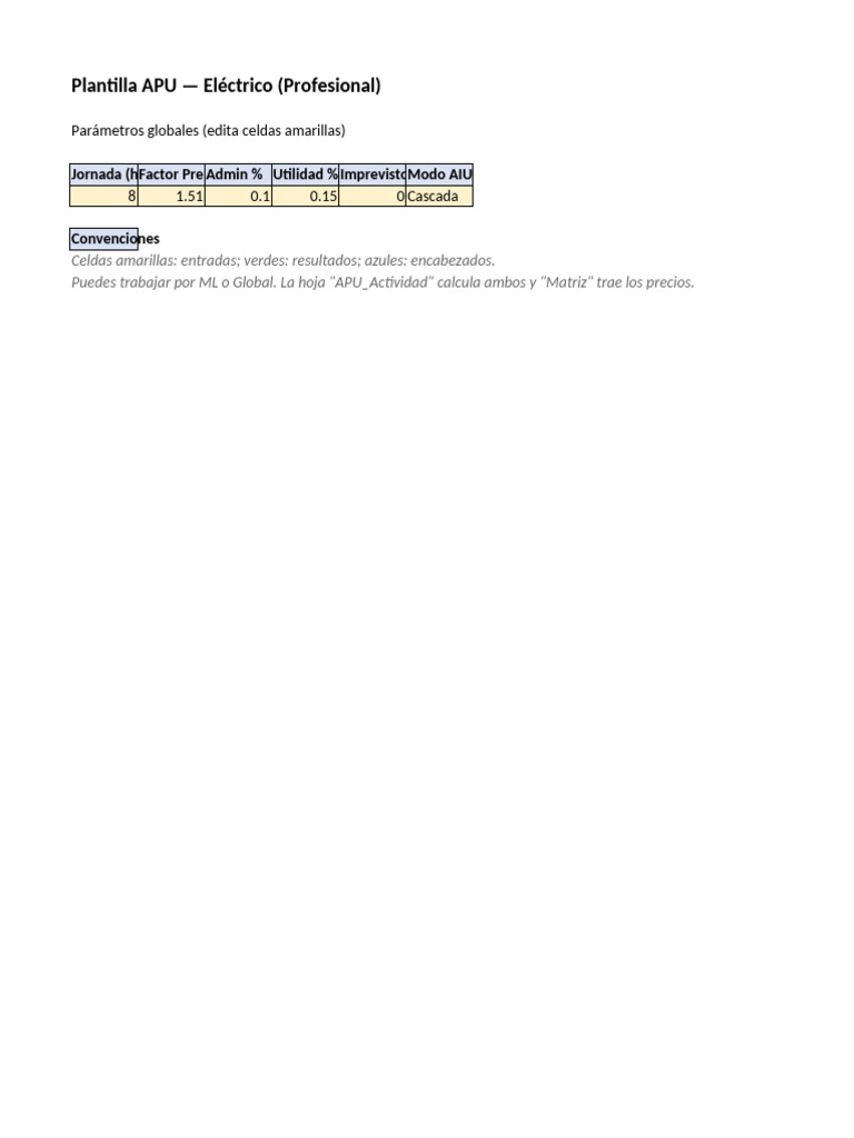 Plantilla APU Eléctrico Profesional | PDF