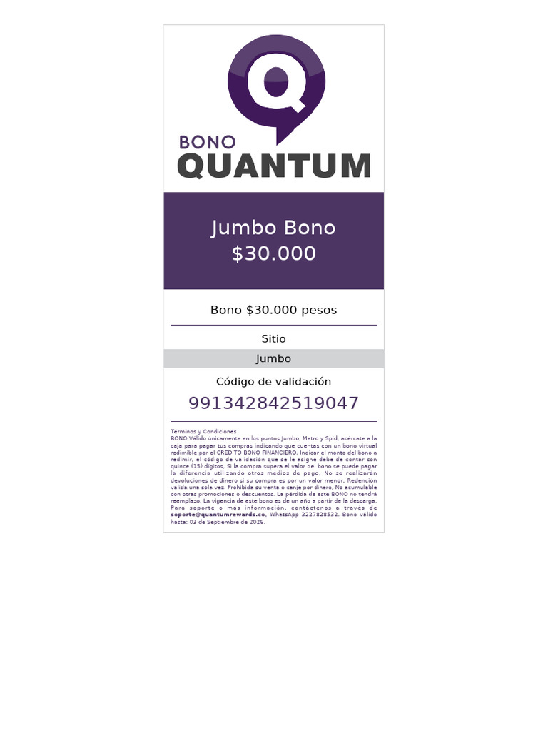Boleta Quantum-Jumbo Bono 30000 | PDF