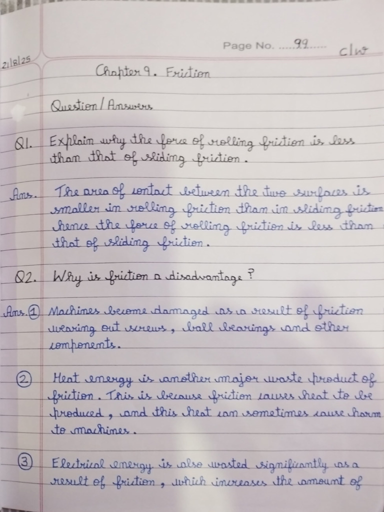 Science Chapter 9 Friction Notebook Work | PDF