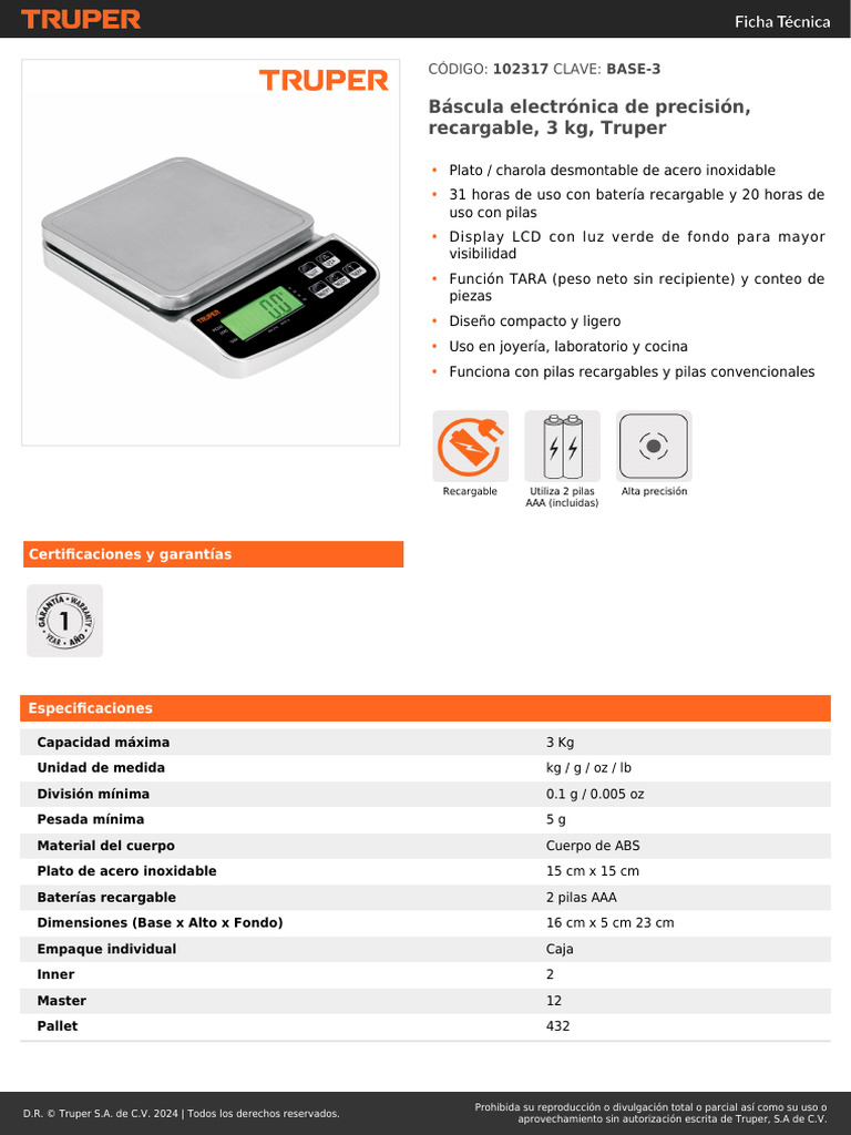 Báscula - Ficha Técnica | PDF