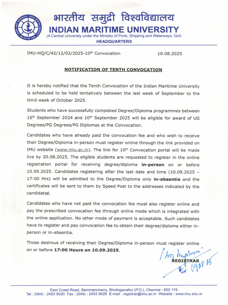 10th Convocation Notification | PDF