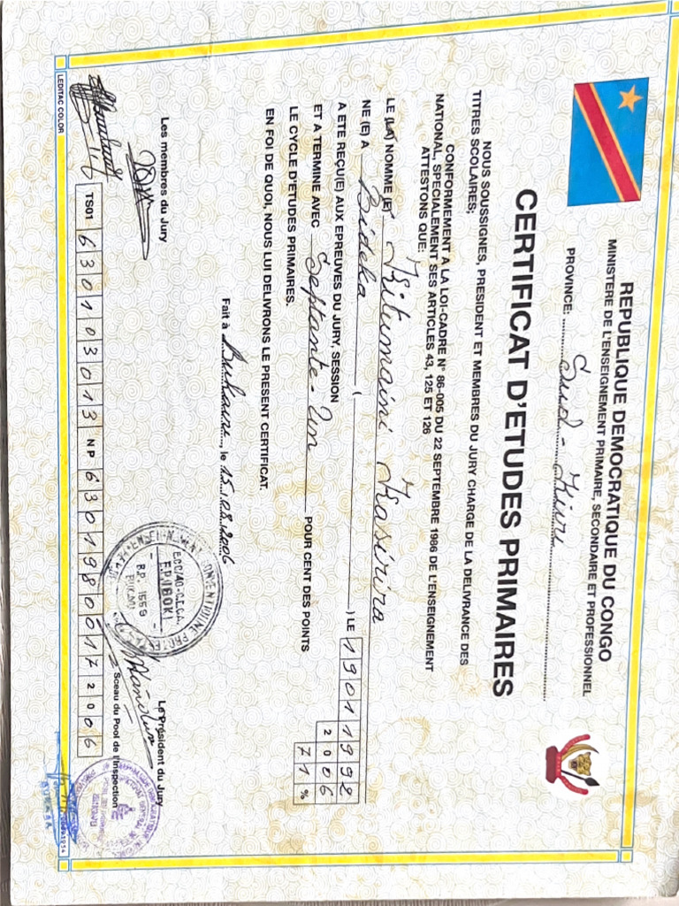 Mon Certificat D'école Primaire Et Mon Diplôme Du Secondaire | PDF
