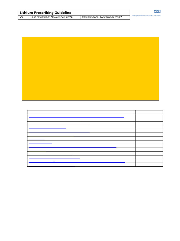 Lithium Prescribing Guideline | PDF | Bipolar Disorder | Major ...