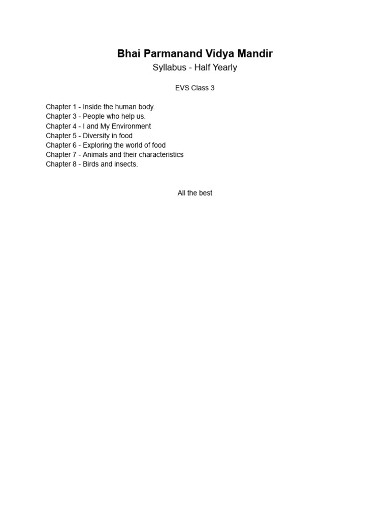 Half Yearly Syllabus (Class 3 EVS) | PDF
