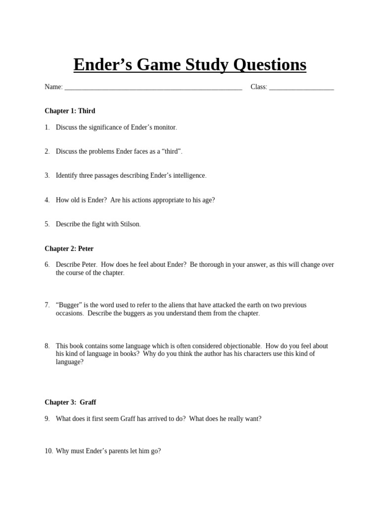 Ender S Game Study Questions Student | PDF