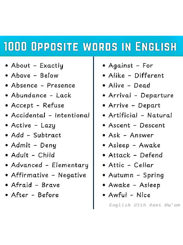 Basic Opposite Words | PDF