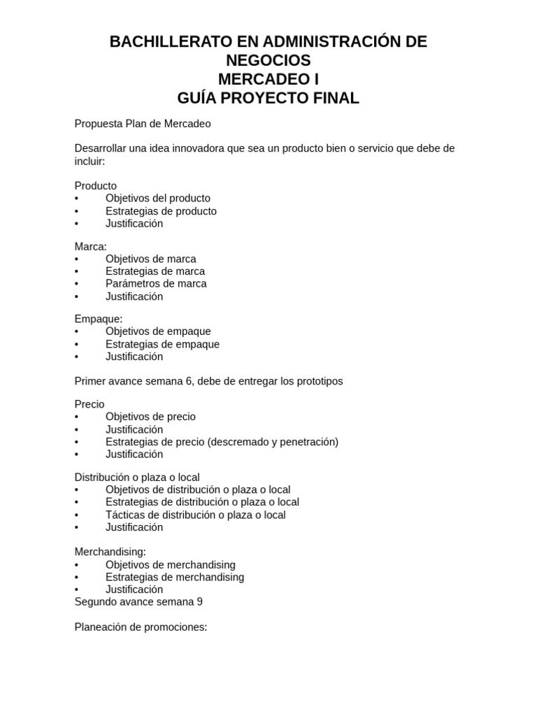 Guía Proyecto Final Mercadeo 3Q 2024 | PDF