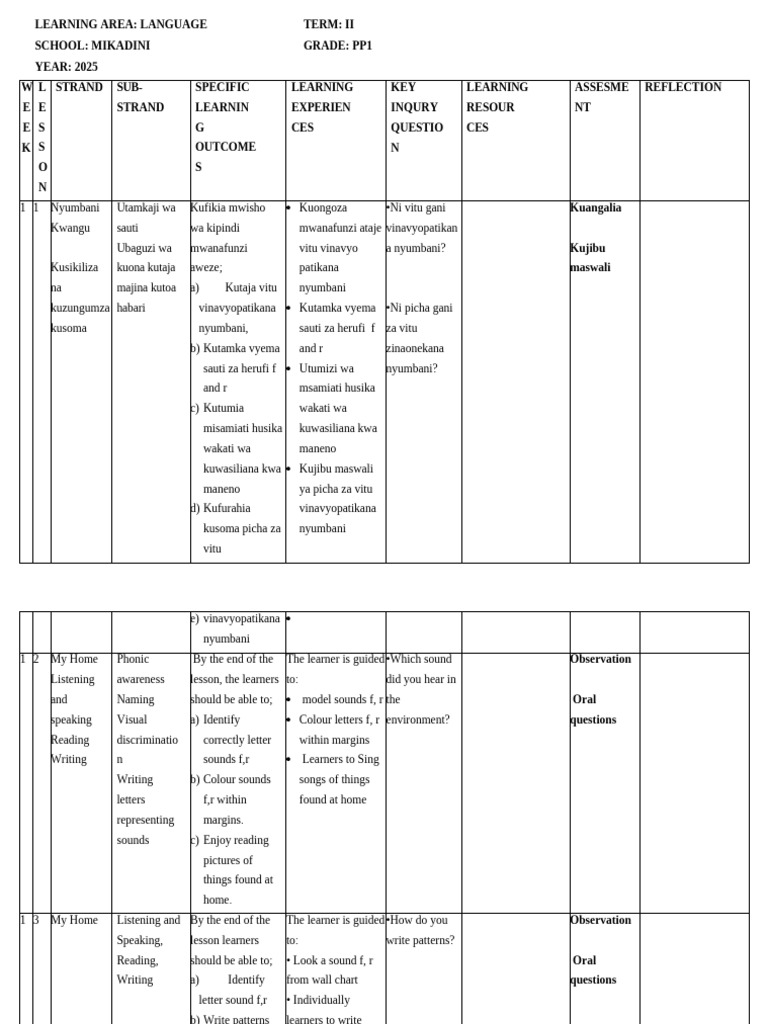 Grade PP1 Schemes of Work Language Term 2 2025 | PDF | Vocabulary ...