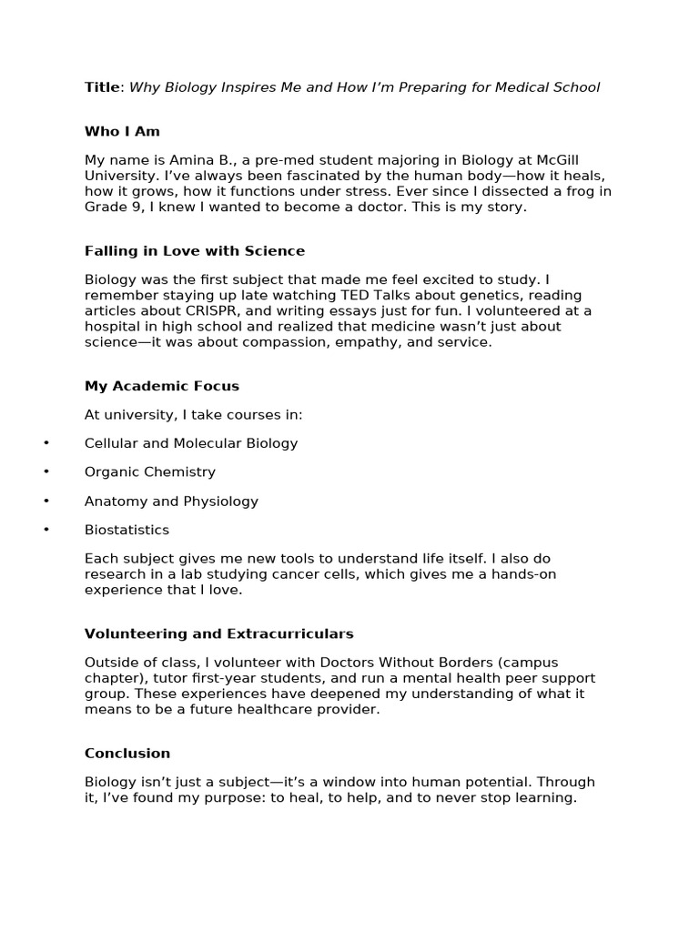 My Journey to Medical School Through Biology | PDF