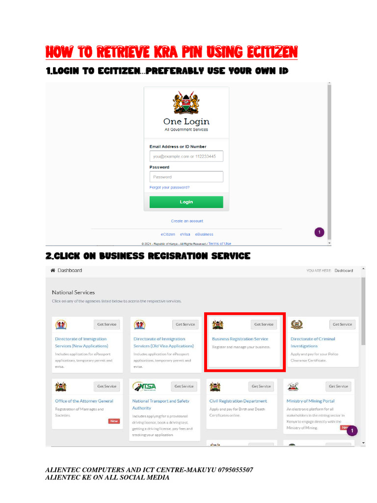 How To Retrieve Kra Pin Using Ecitizen | PDF