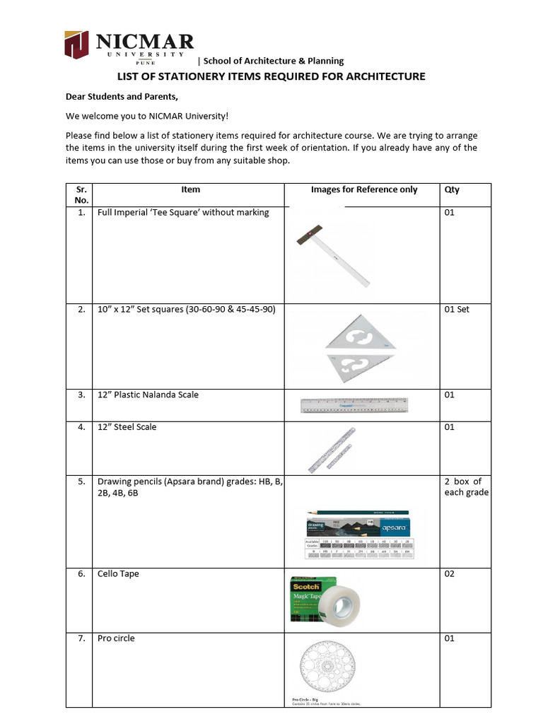 List of Stationery Items Required For Architecture | PDF | Chess ...