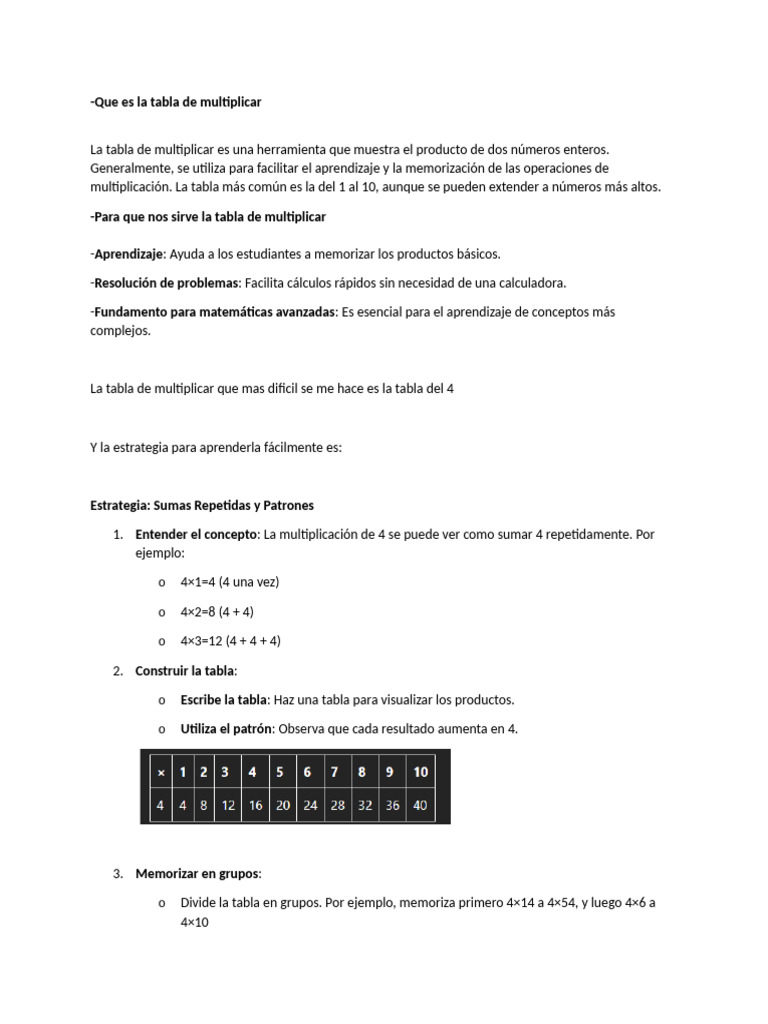 Concepto y uso de la tabla de multiplicar | PDF