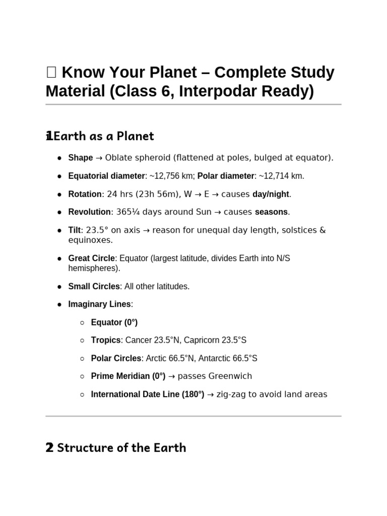 Earth Science Study Guide for Class 6 | PDF | Equator | Earth