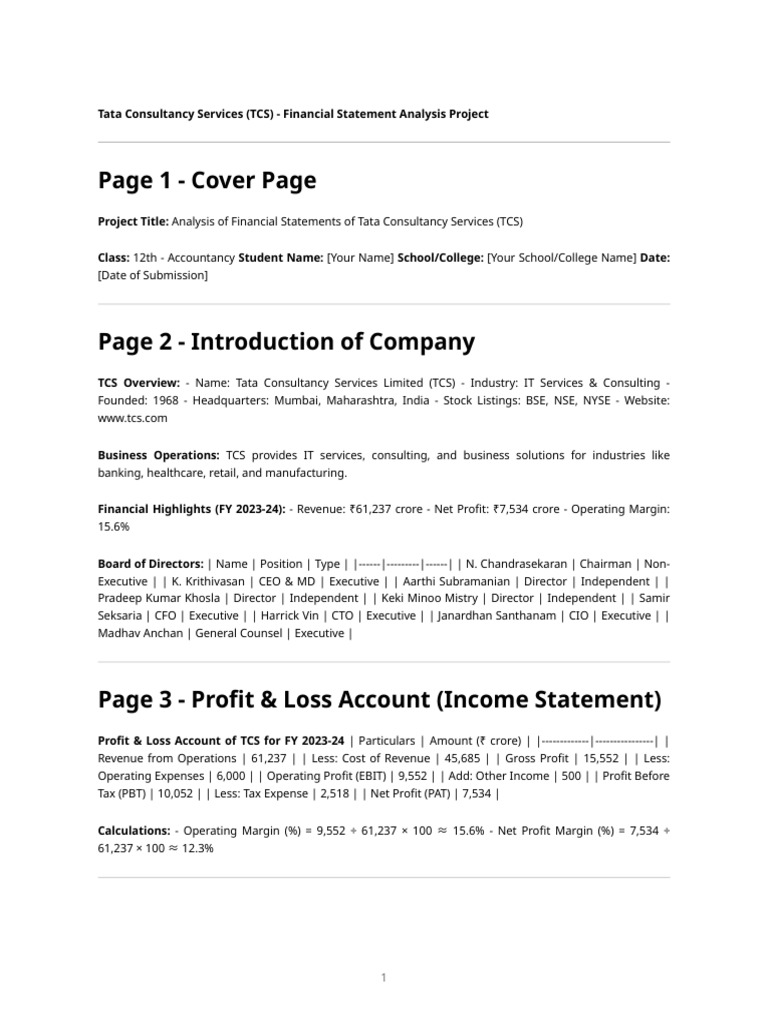 Tcs Financial Analysis Full PDF | PDF | Equity (Finance) | Revenue