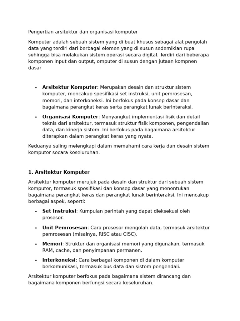 Pengertian Arsitektur Dan Organisasi Komputer Pdf
