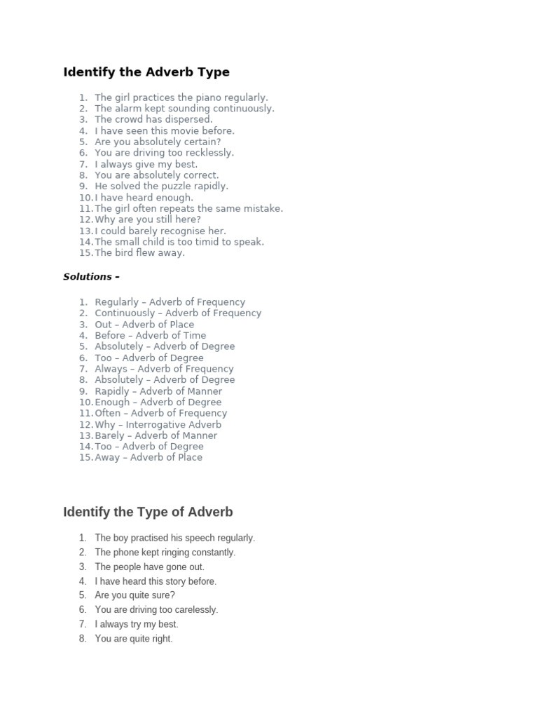 Identify The Adverb Type | PDF