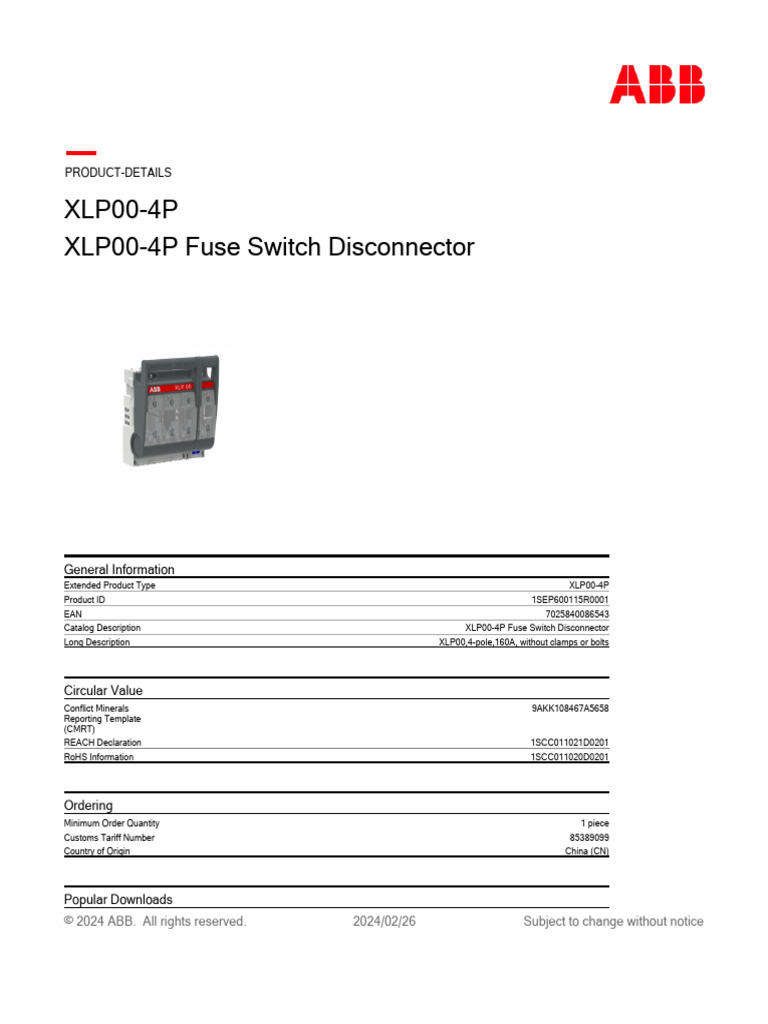 XLP00-4P Fuse Switch Disconnector | PDF | Fuse (Electrical ...