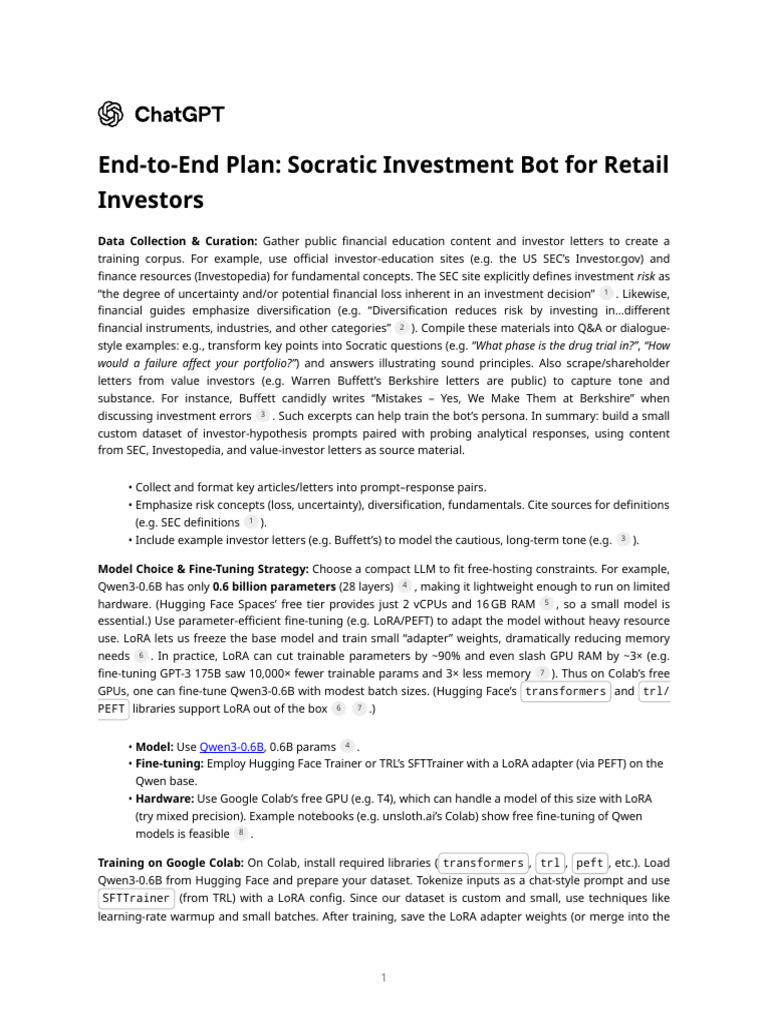 End-To-End Plan - Socratic Investment Bot For Retail Investors | PDF ...
