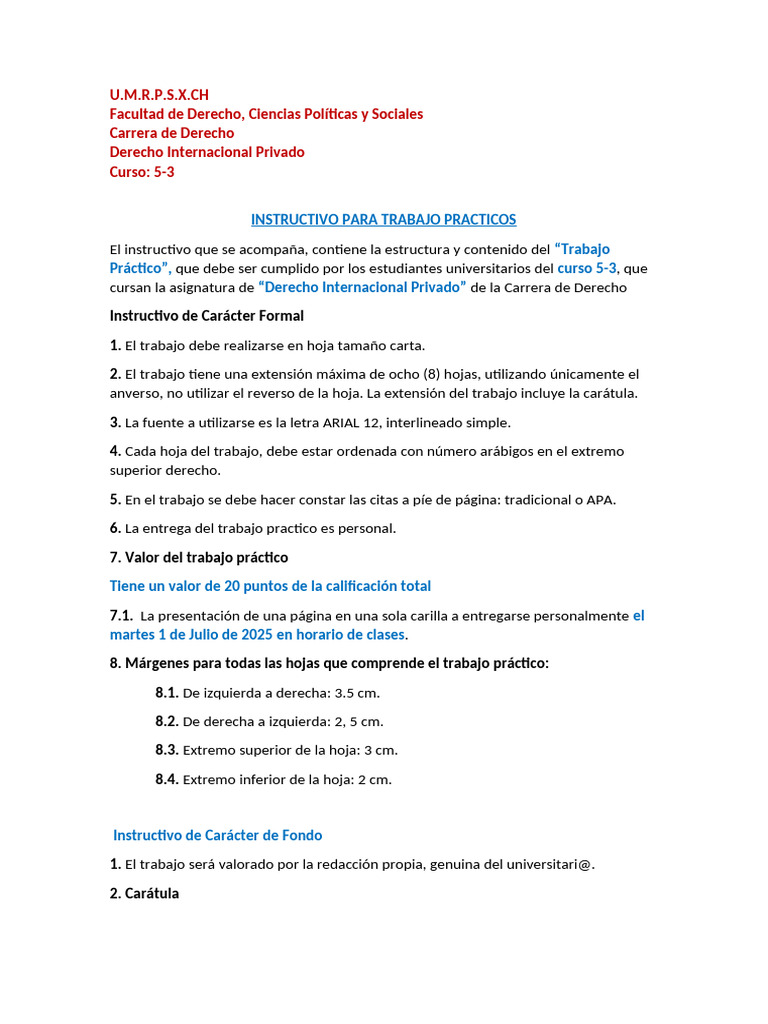 Curso 5-3 Derecho Internacional Privado 22 de Abril de 2025 Instructivo Trabajo Práctico-1 | PDF ...