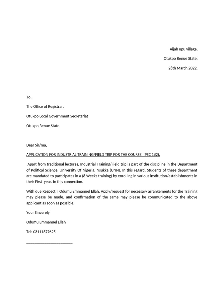 Application Letter For Indudtrial Training-WPS Office | PDF