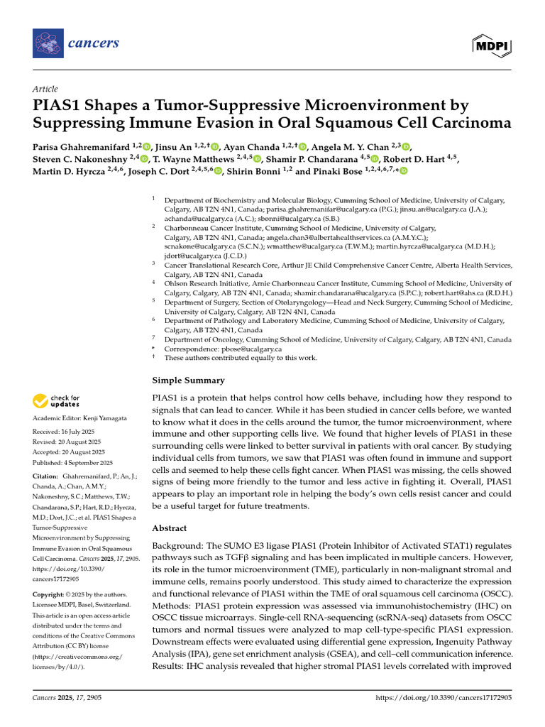 PIAS1 Shapes A Tumor-Suppressive Microenvironment by Suppressing Immune ...