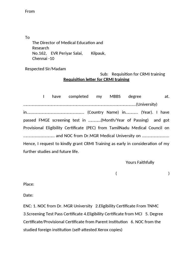 CRMI Training Requisition Letter | PDF