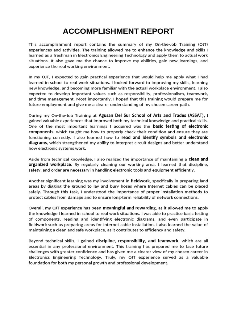 Accomplishment Report Final | PDF | Knowledge | Learning