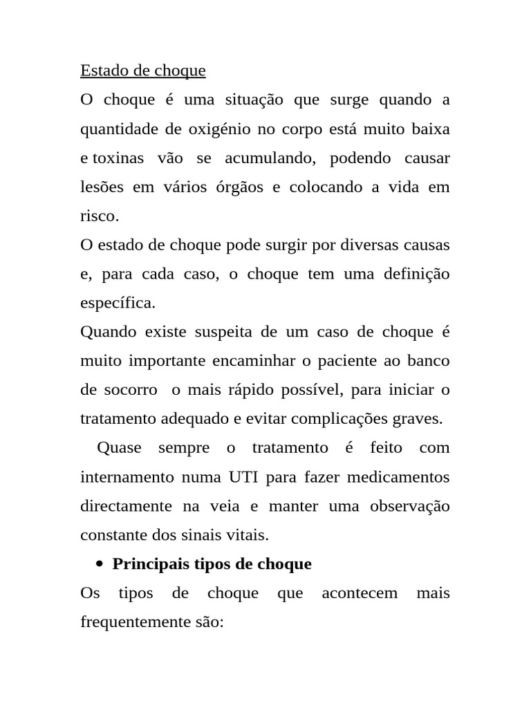 Tipos e Tratamentos do Choque | PDF | Choque (circulatório) | Coração
