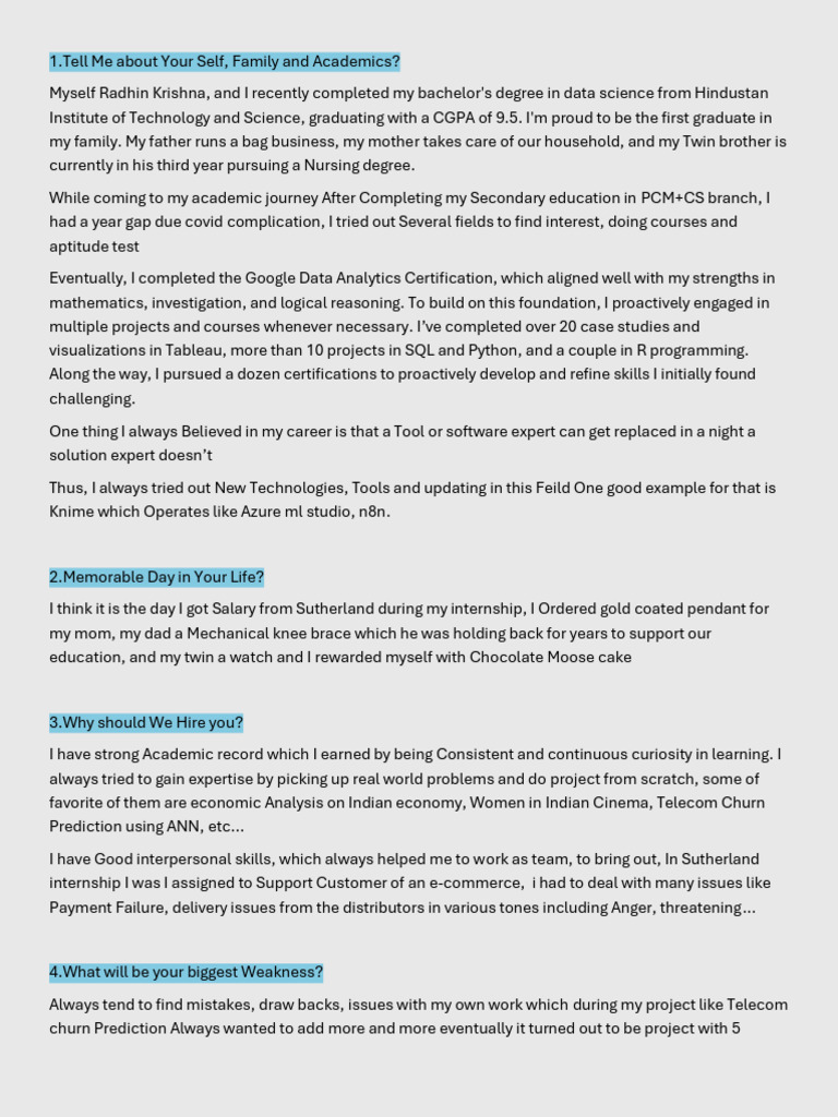 Face to Face Interview Answers | PDF | Cognition | Learning