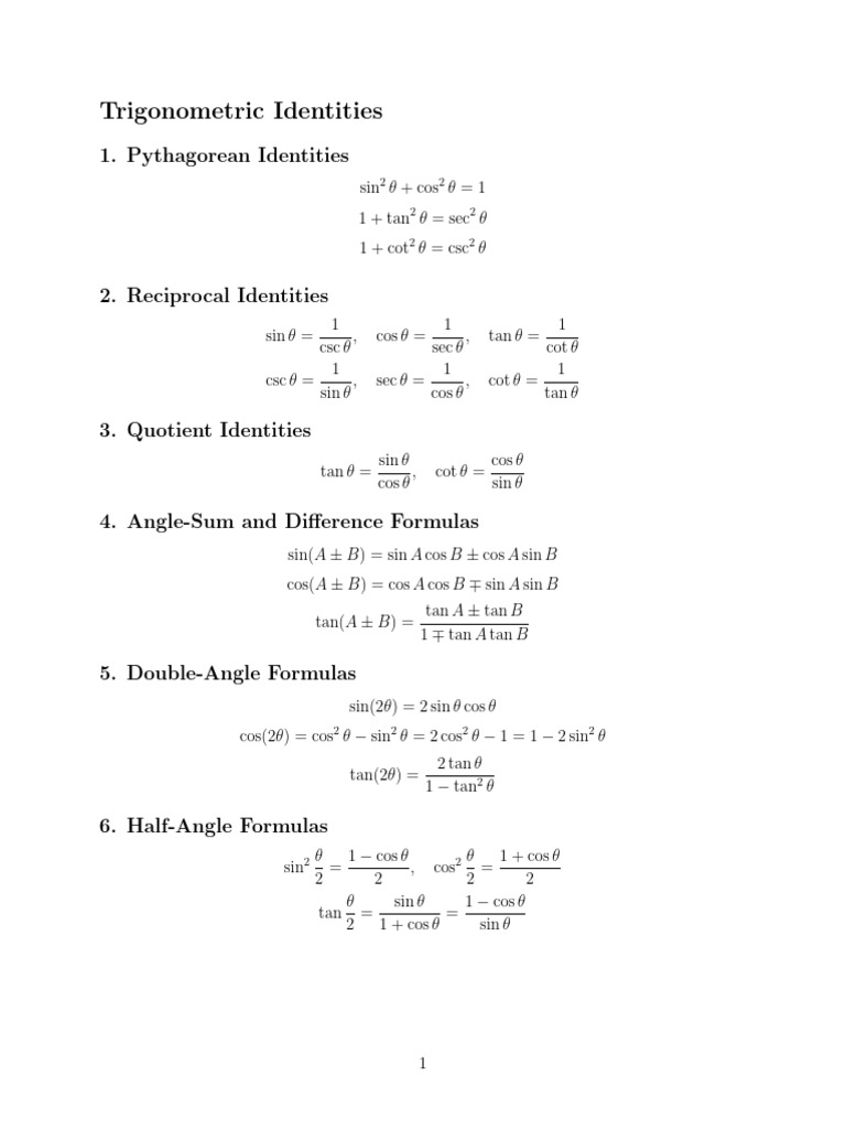 Trigonometric Identities | PDF | Trigonometric Functions | Complex Analysis