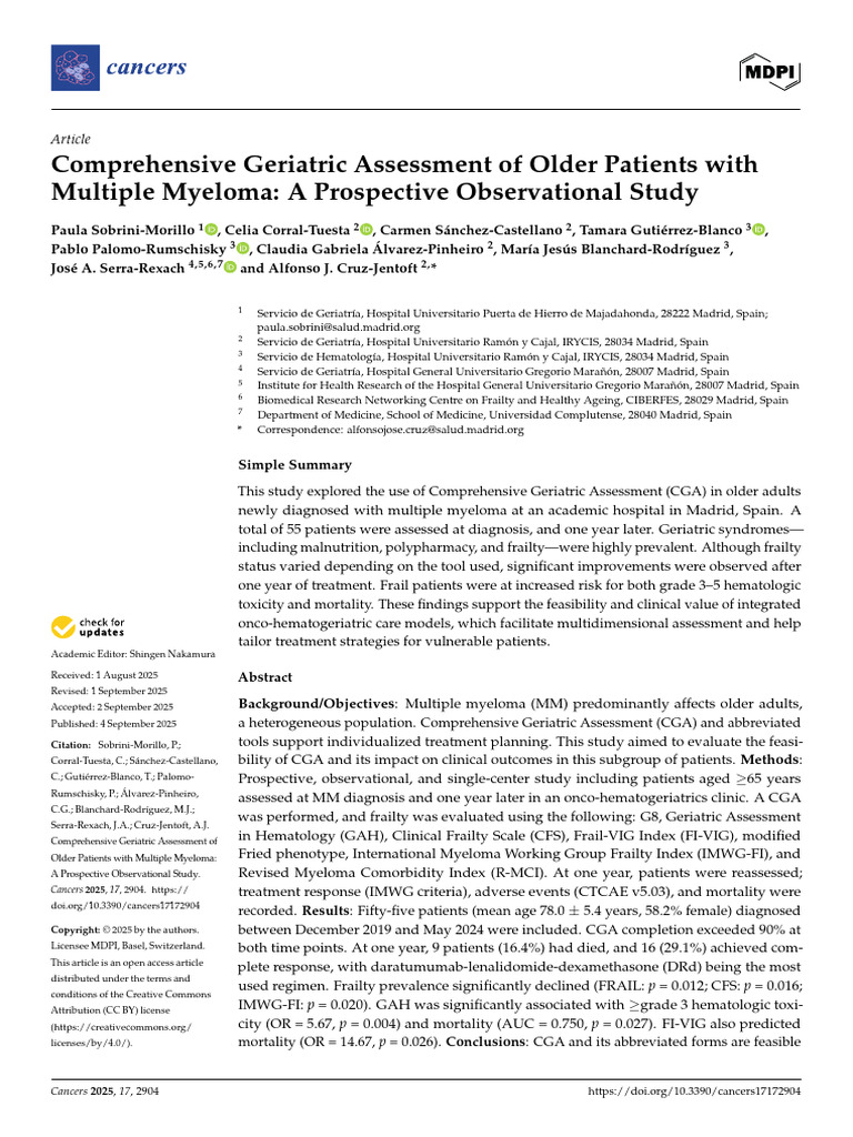 Geriatric Assessment in Multiple Myeloma | PDF | Geriatrics | Medicine
