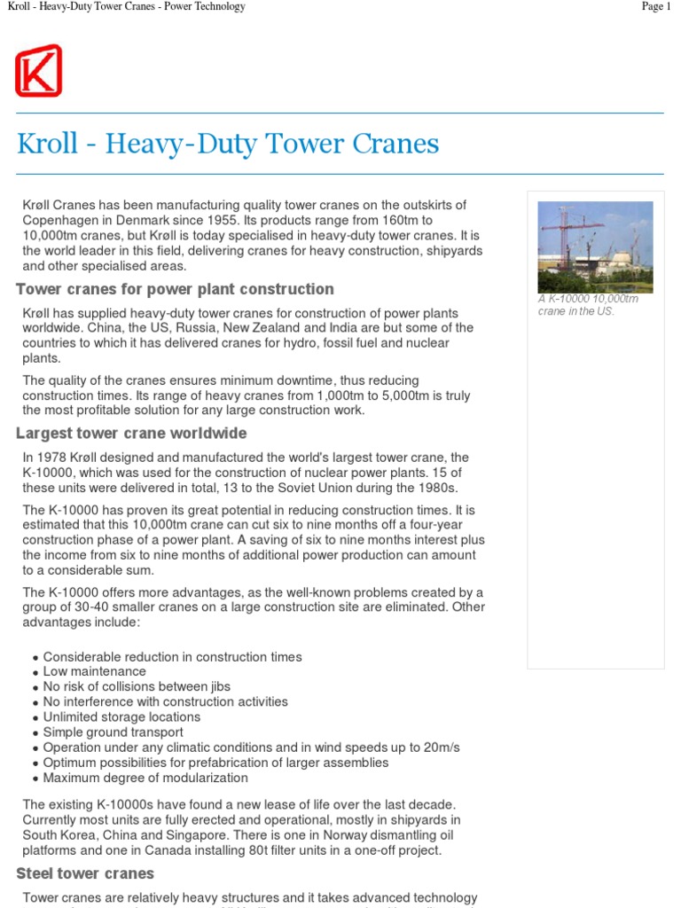 Kroll Tower Cranes | PDF | Crane (Machine) | Nuclear Power