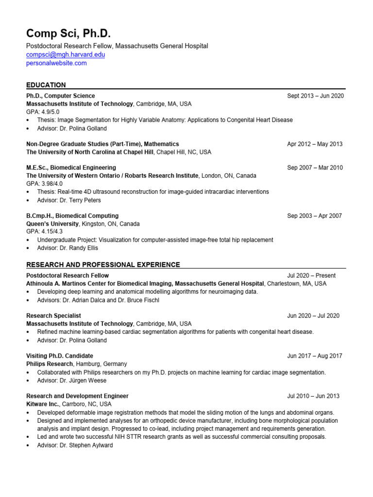 Comp Sci CV | PDF | Medical Imaging | Radiology