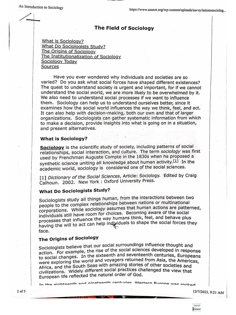 Sociology Origin | PDF