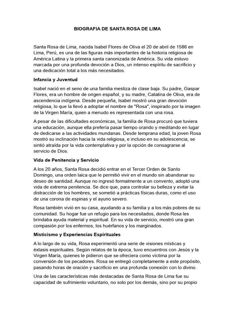 Biografia de Santa Rosa de Lima | PDF | Santo | Espiritualidad