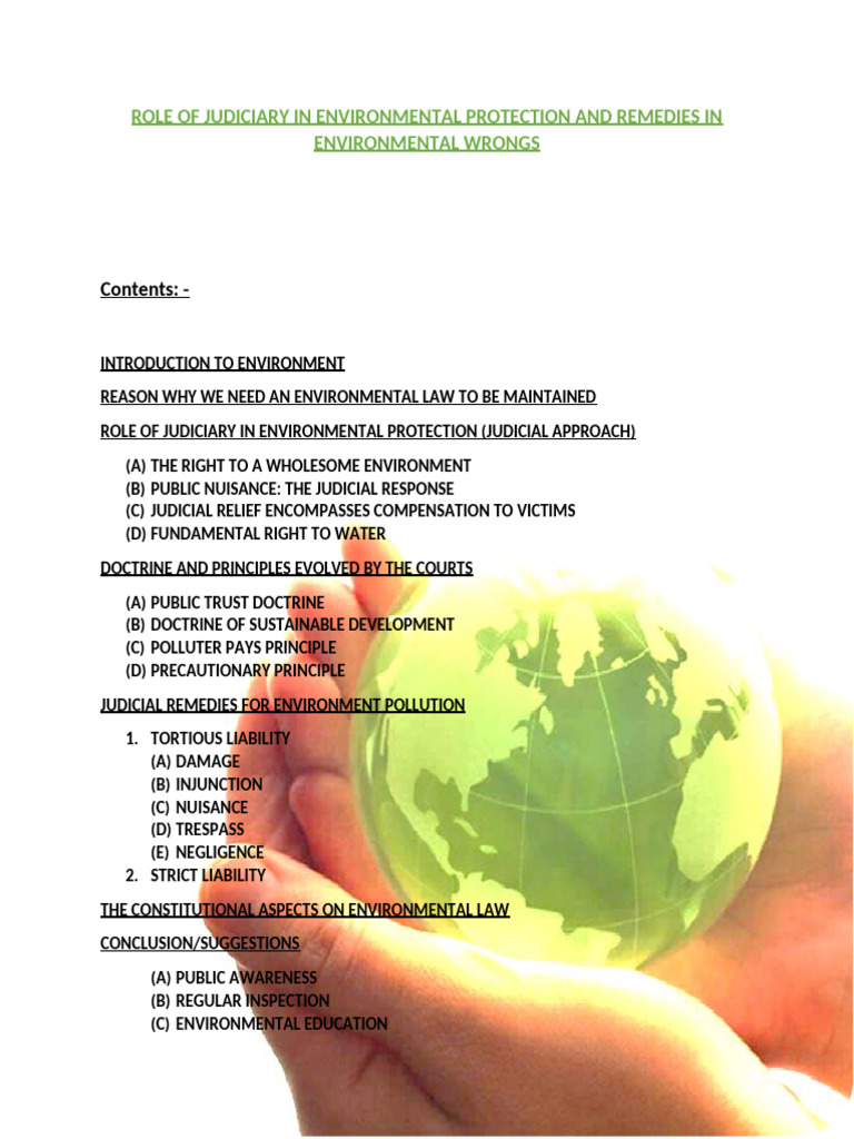 ROLE OF JUDICIARY IN ENVIRONMENTAL PROTECTION AND REMEDIES IN ...