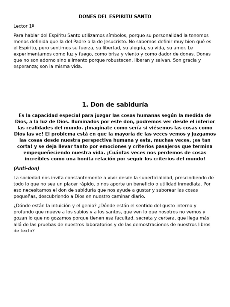 Dones del Espíritu Santo: Guía y Significado | PDF | Oración | Fe