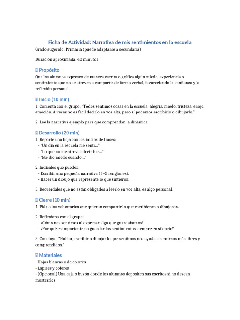 Expresión de Sentimientos en la Escuela | PDF