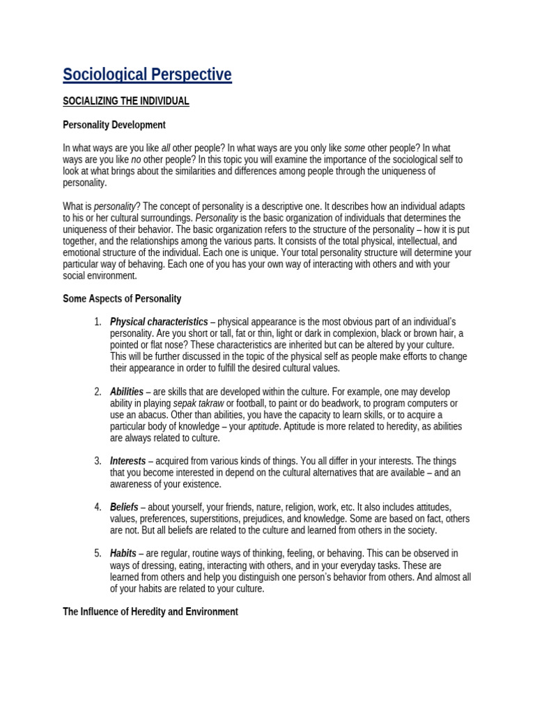 Theories 2 Sociological Perspective | PDF | Socialization | Behavioural ...