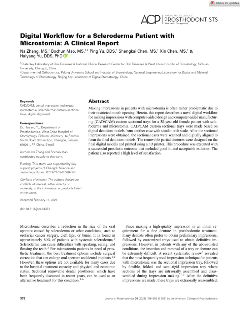 Journal of Prosthodontics - 2021 - Zhang - Digital Workflow For A ...