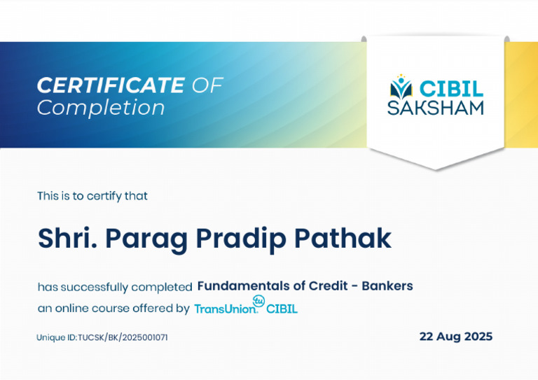 100662-Fundamentals of Credit - Bankers-Shri. Parag Pradip Pathak | PDF