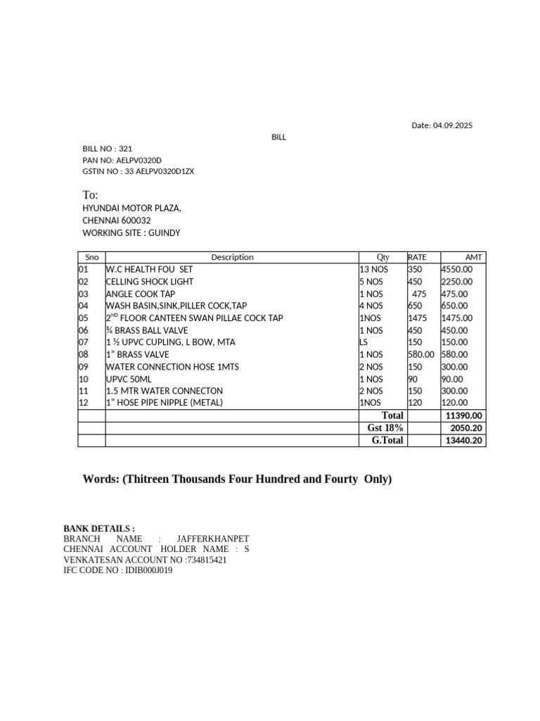 Invoice for Hyundai Motor Plaza Supplies | PDF