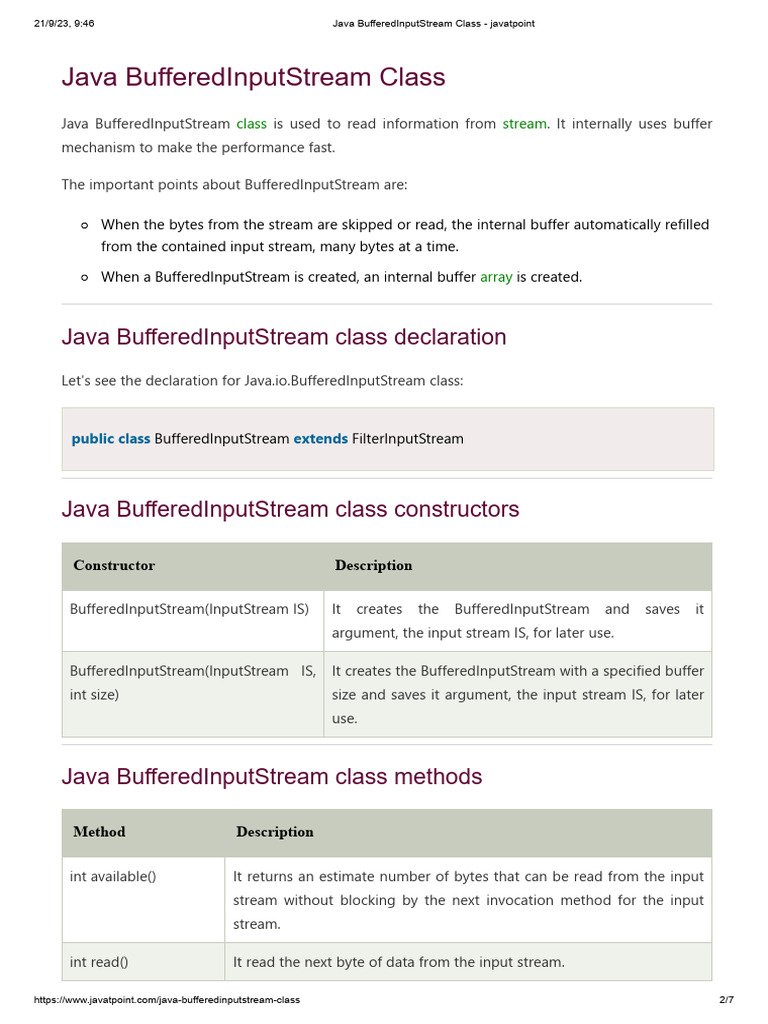 Java BufferedInputStream Class - Javatpoint | PDF | Constructor (Object Oriented Programming ...