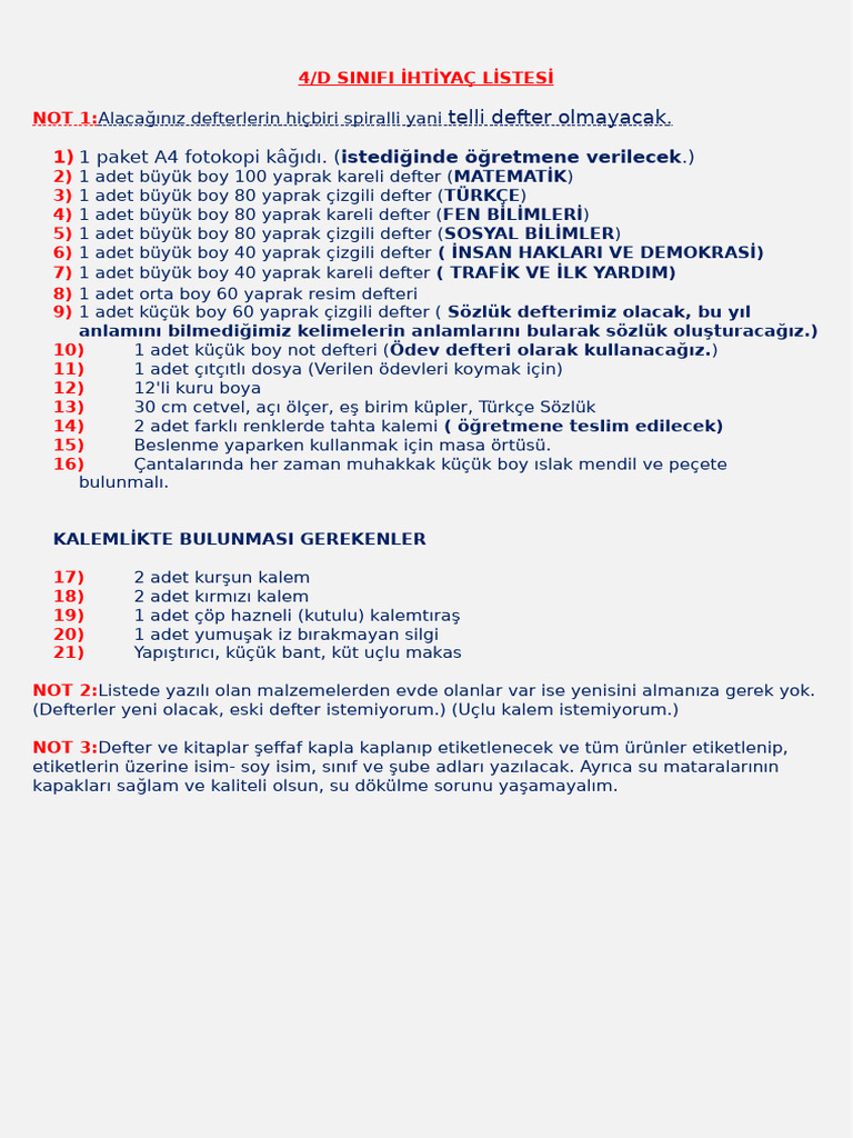 Ihtiyaç Listesi 4D | PDF