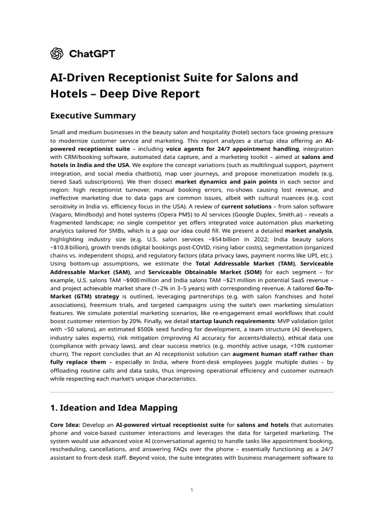AI-Driven Receptionist Suite for Salons and Hotels – Deep Dive Report | PDF | Marketing ...