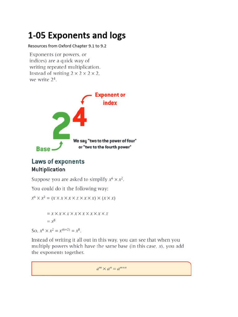 1-05 Exponents and Logs | PDF
