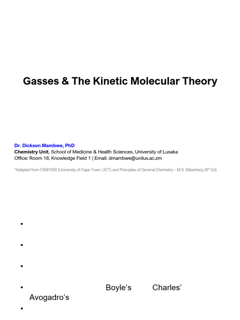 PMCH110 - Gases and Kinetic Molecular Theory | PDF | Gases | Pascal (Unit)
