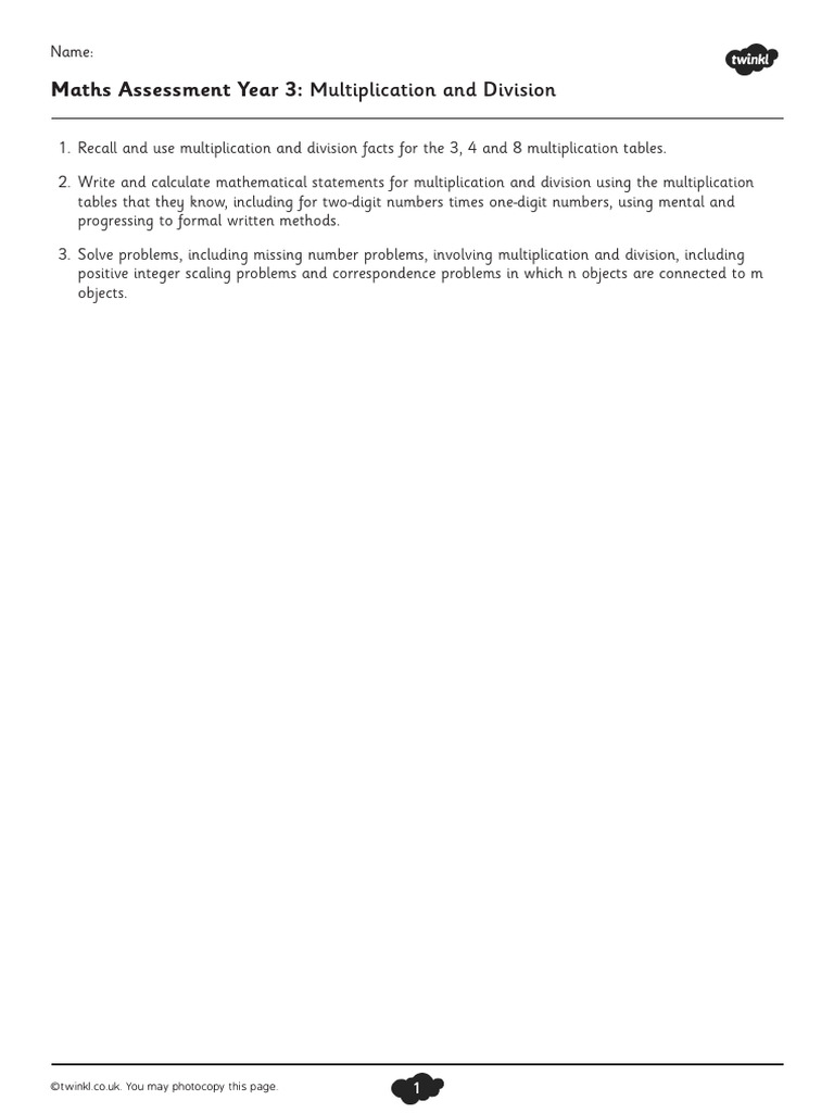 Year 3 Maths: Multiplication & Division Assessment | PDF ...