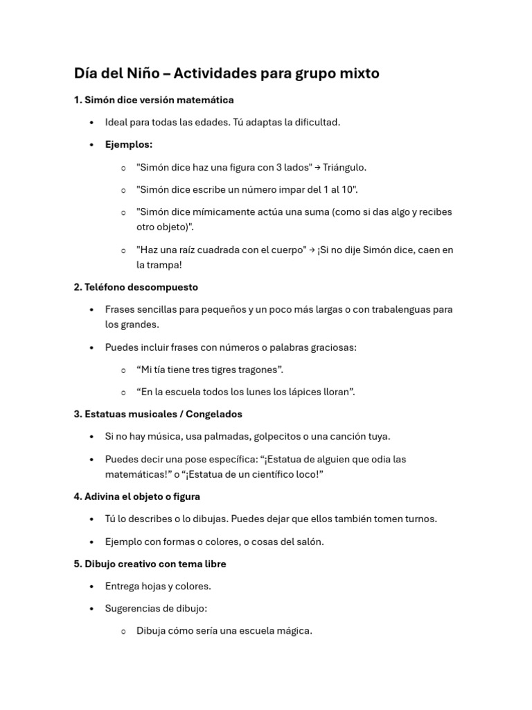 Juegos para Día Del Niño | PDF